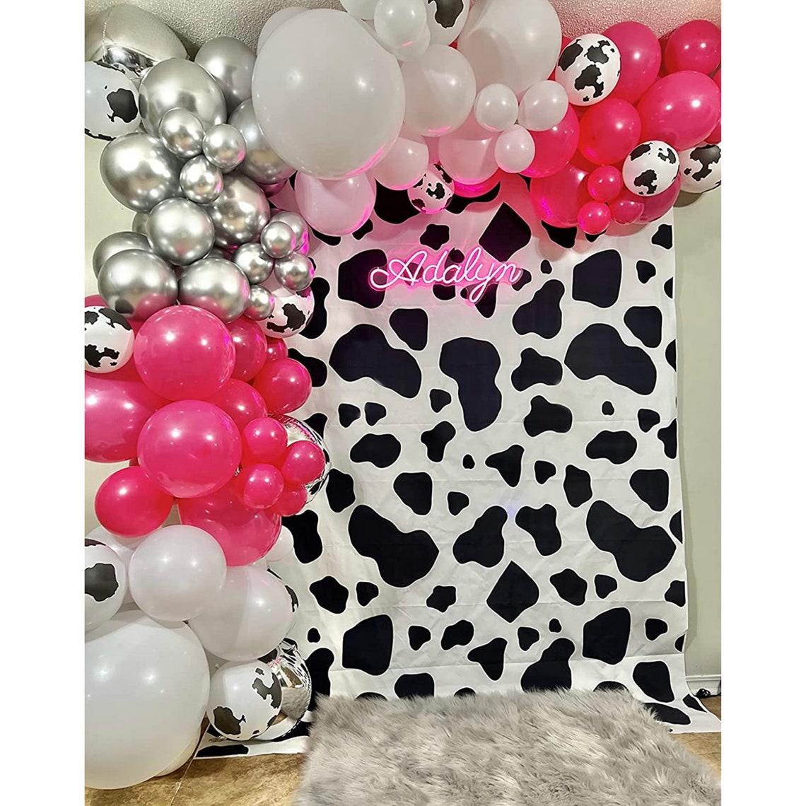 Western Cow Print Backdrop Cowgirl Hot Pink Silver - Etsy