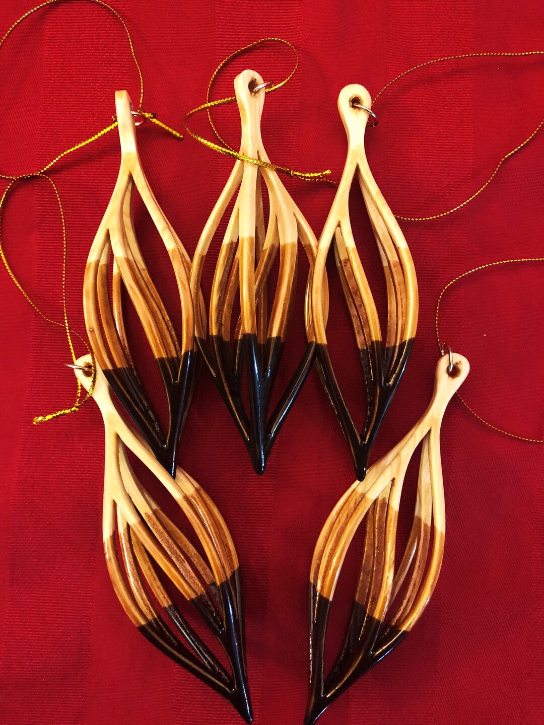 Set of 5 Tri-color (spruce Wood Stained) 3D Swirl Christmas Ornaments ...