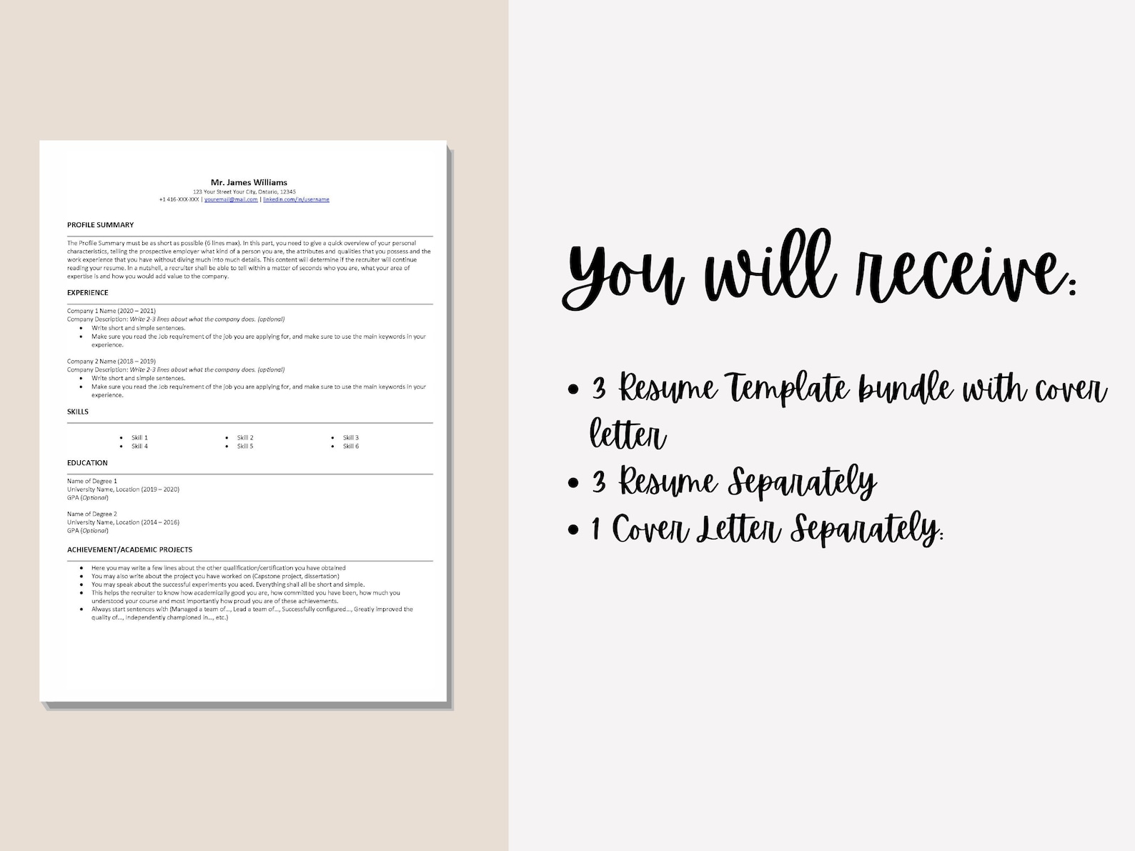 Canadian Resume Template Word, Canadian CV Template, Professional ...