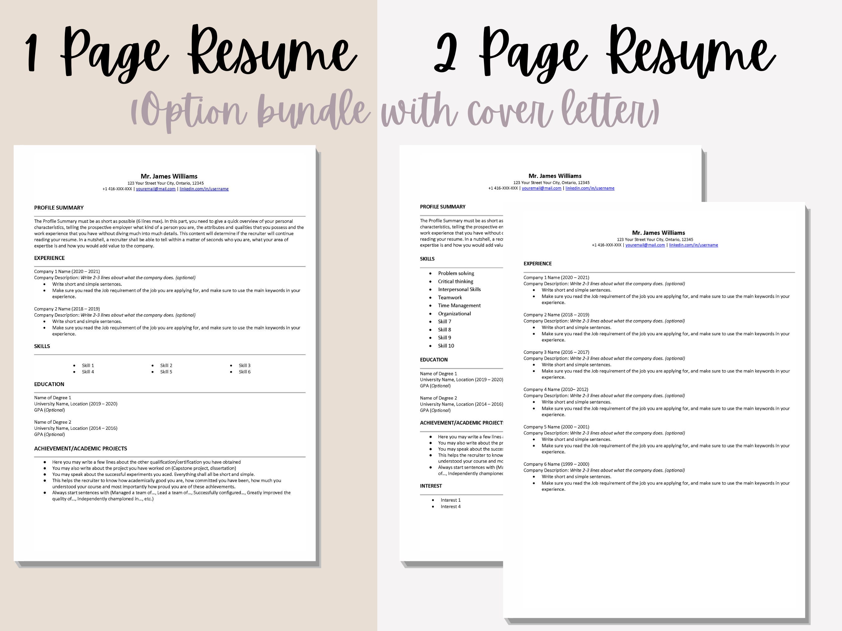 Canadian Resume Template Word, Canadian CV Template, Professional ...