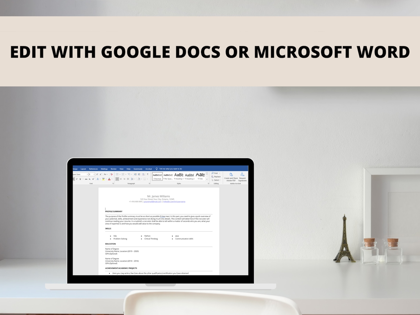 Canadian Resume Template Word, Canadian CV Template, Professional ...