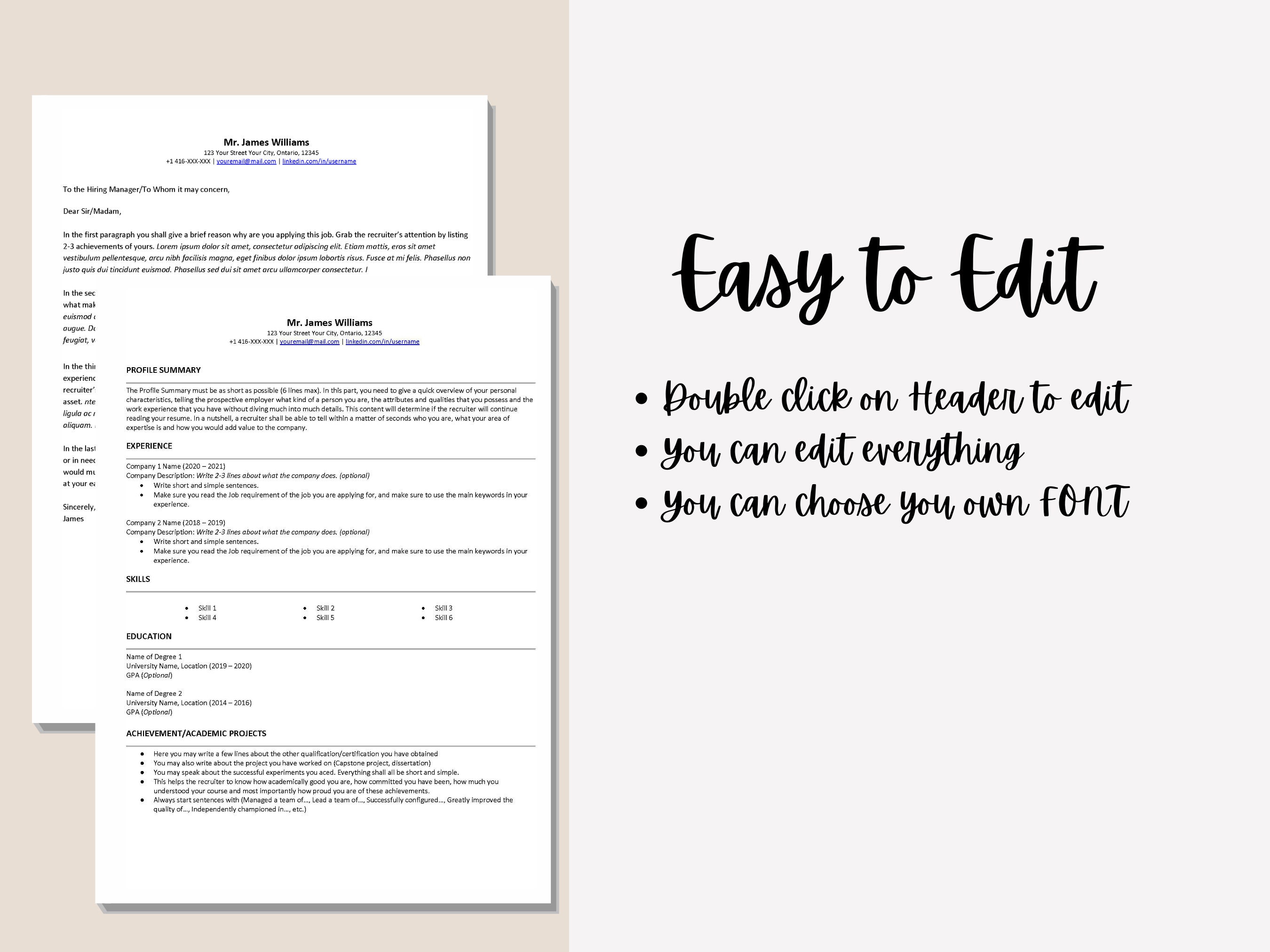 Canadian Resume Template Word, Canadian CV Template, Professional ...