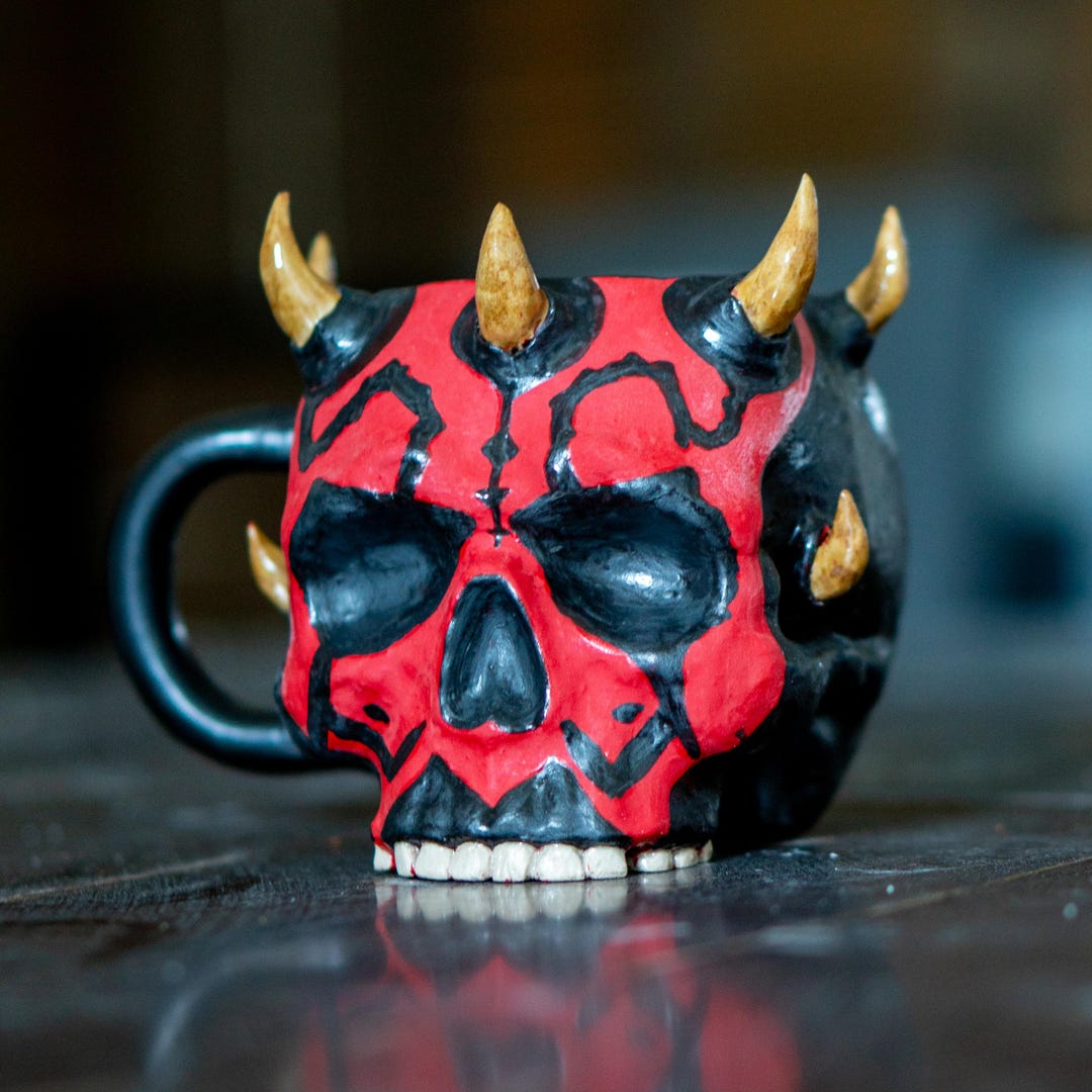 Skull Mug With Horns, Darth Maul, Gothic Mug Viking Skull, Pottery ...