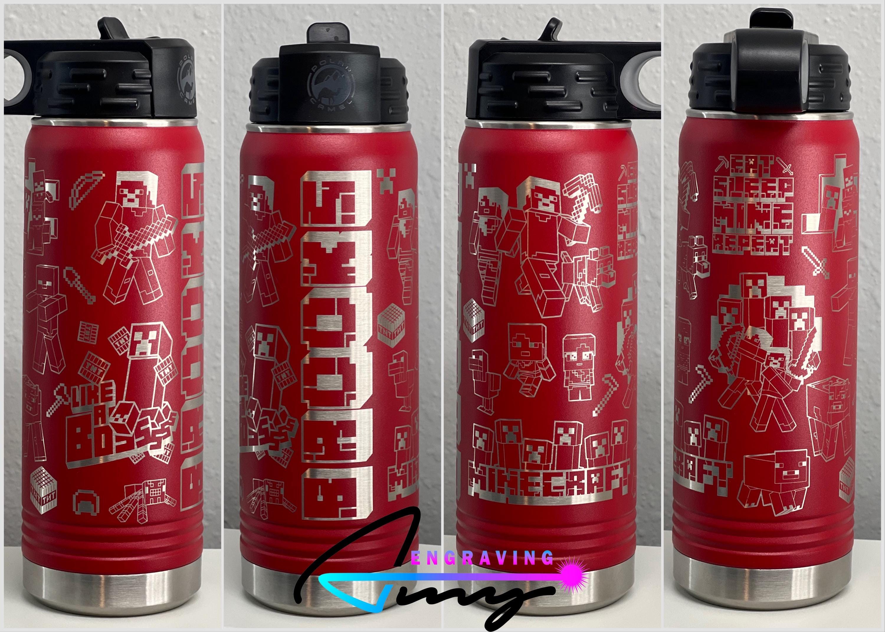 Mine Block Water Bottle, Back to School Water Bottle, Laser Engraved ...