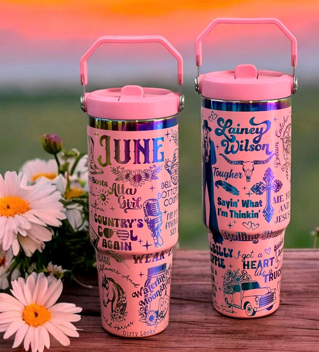 Custom Lainey Wilson 30oz Flip Straw Water Bottle With Handle, Add Name ...