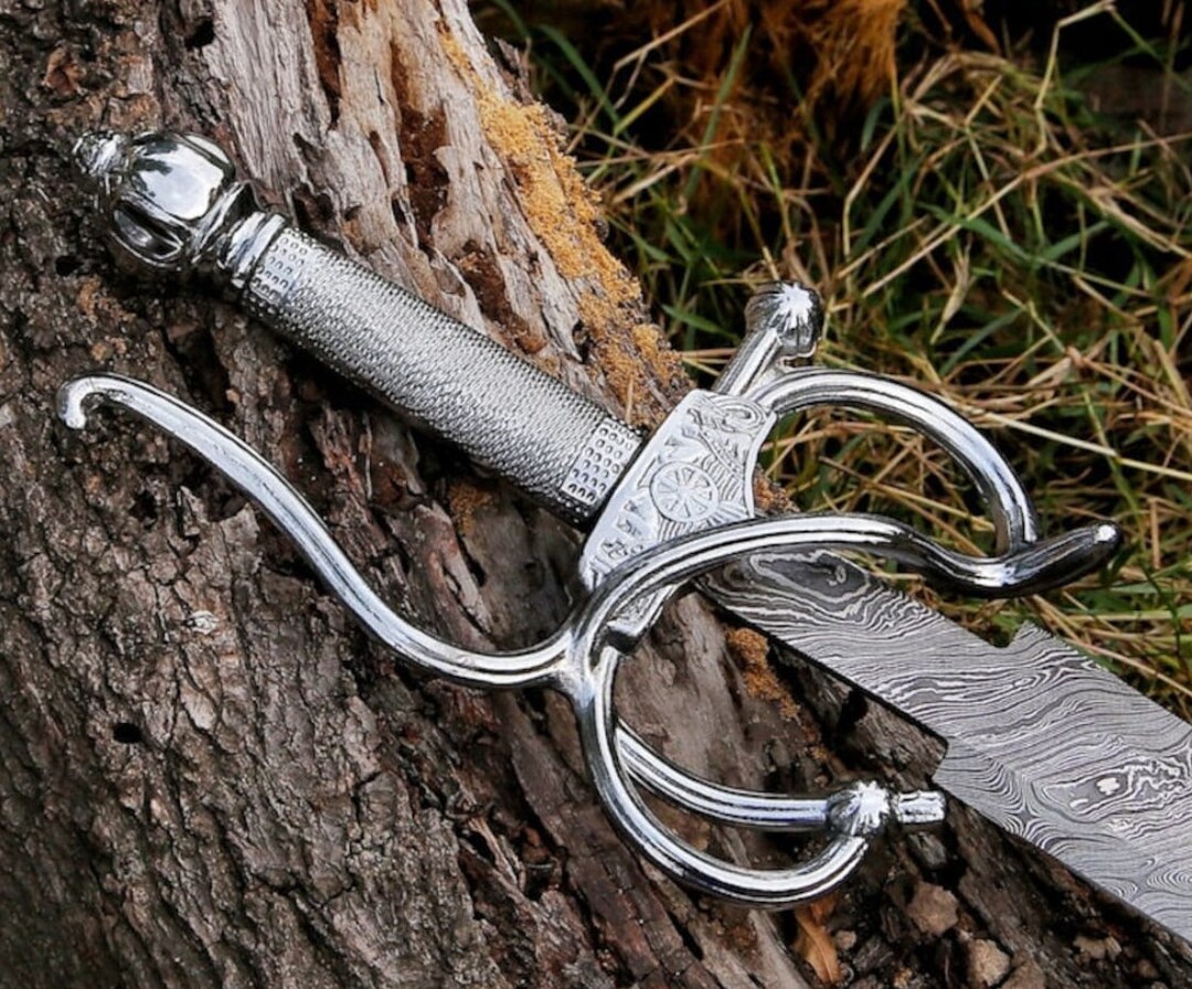 Hand Forged Damascus Steel Rapier Sword With Leather Sheath, Medieval ...