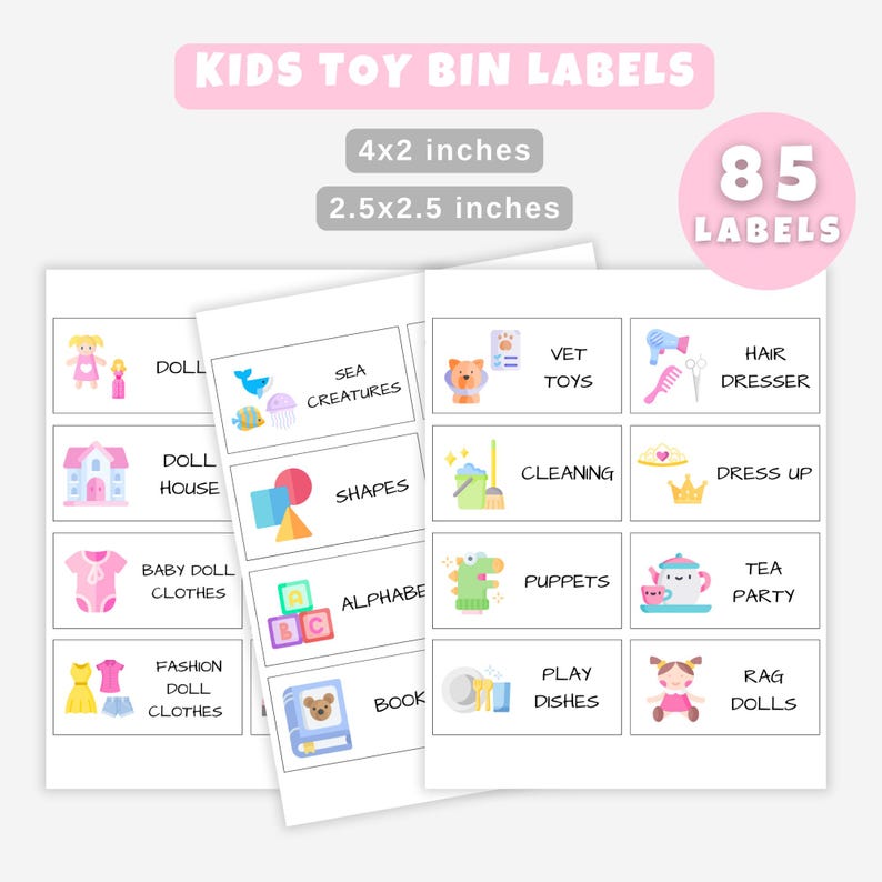 Toys Storage Label for Kids Playroom, Printable Toddler Toy Bin Label ...