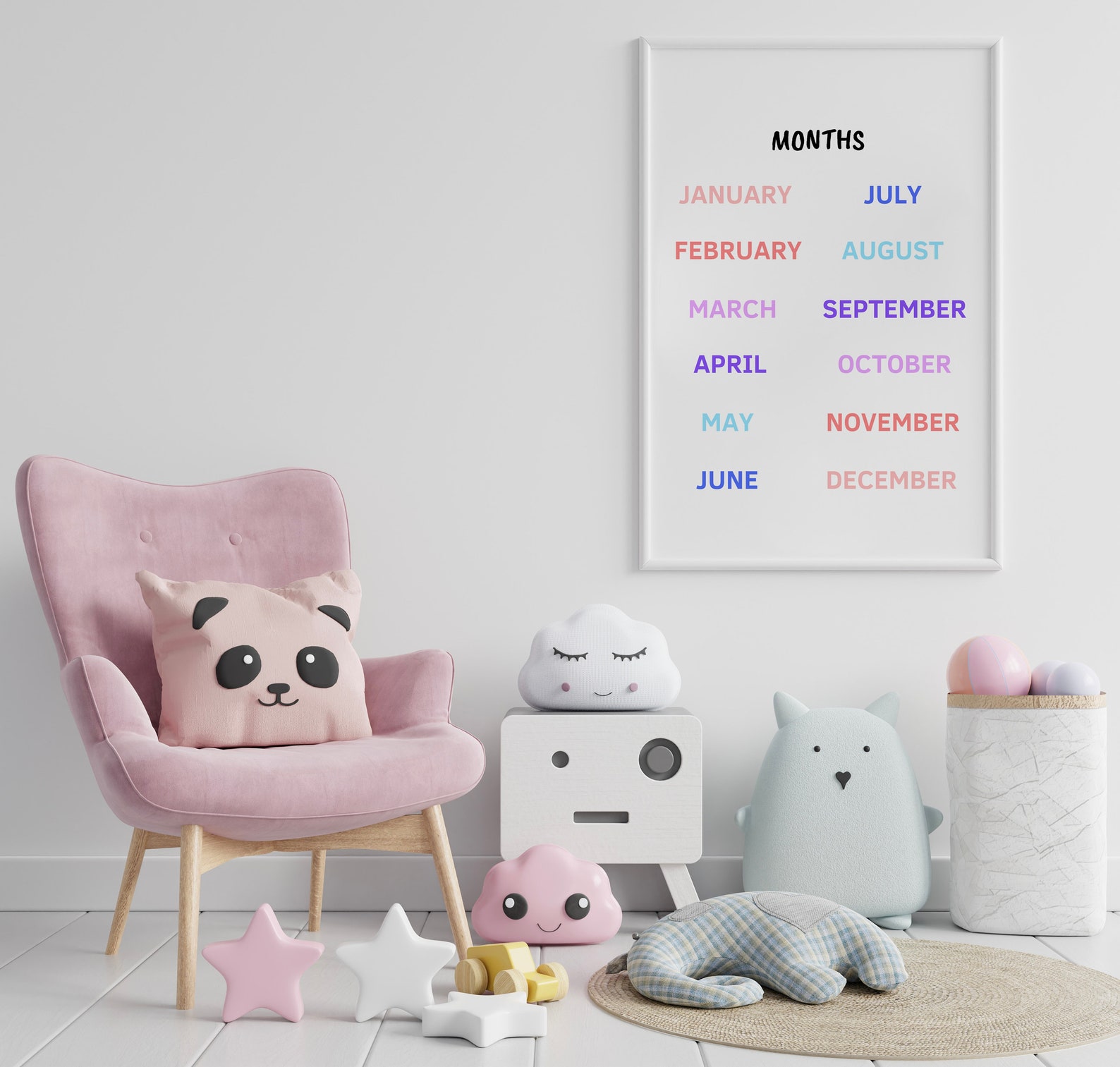 Months Educational Printable Poster, Homeschool Montessori Wall Art for ...