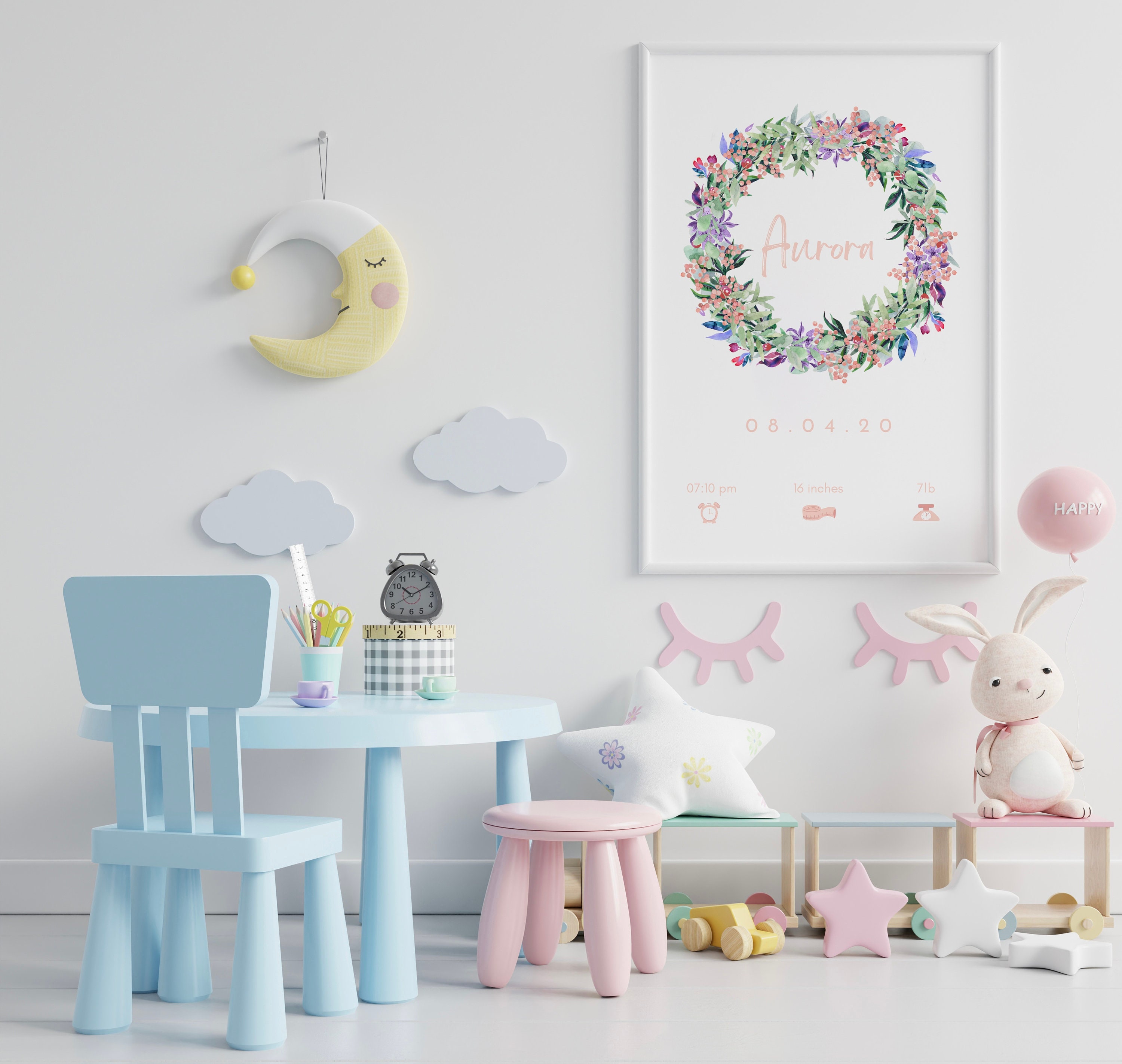 Custom Birth Stats Print, Baby Girl Birth Announcement Poster, Newborn ...