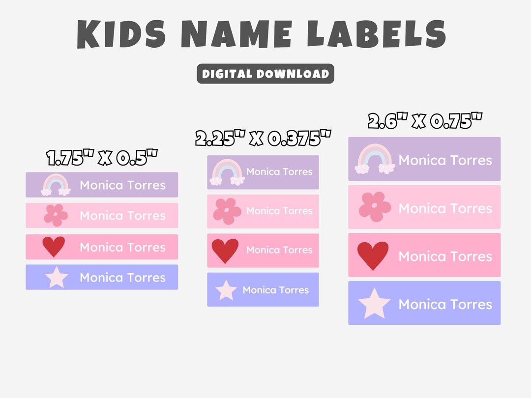 School Supply Labels for Girl, Kids Name Tags for Lunch Box Classroom ...