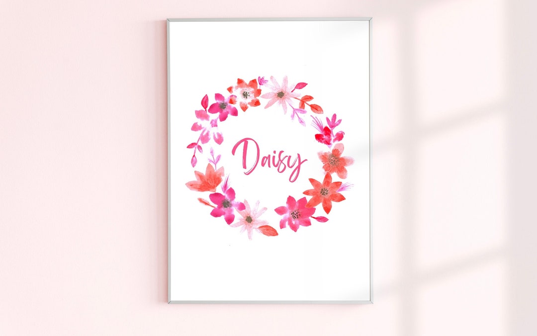 Kids Floral Wreath Name Print, Custom Baby Girl Name Poster, Newborn ...