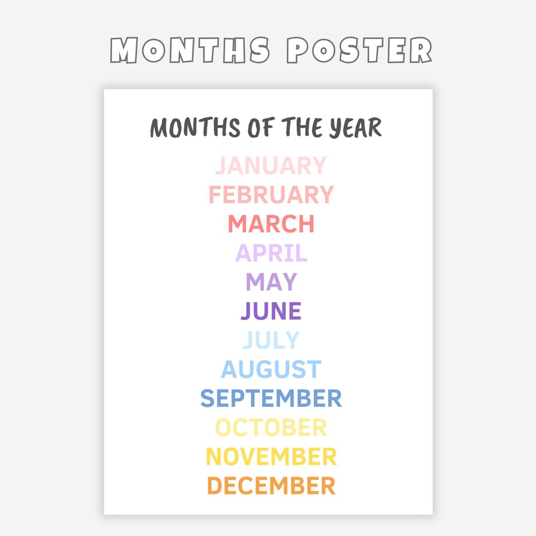 Months of the Year Educational Printable Poster, Homeschool Wall Art ...