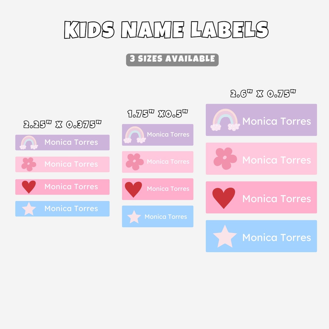 School Supply Labels for Girls, Daycare Preschool Kids Name Labels ...