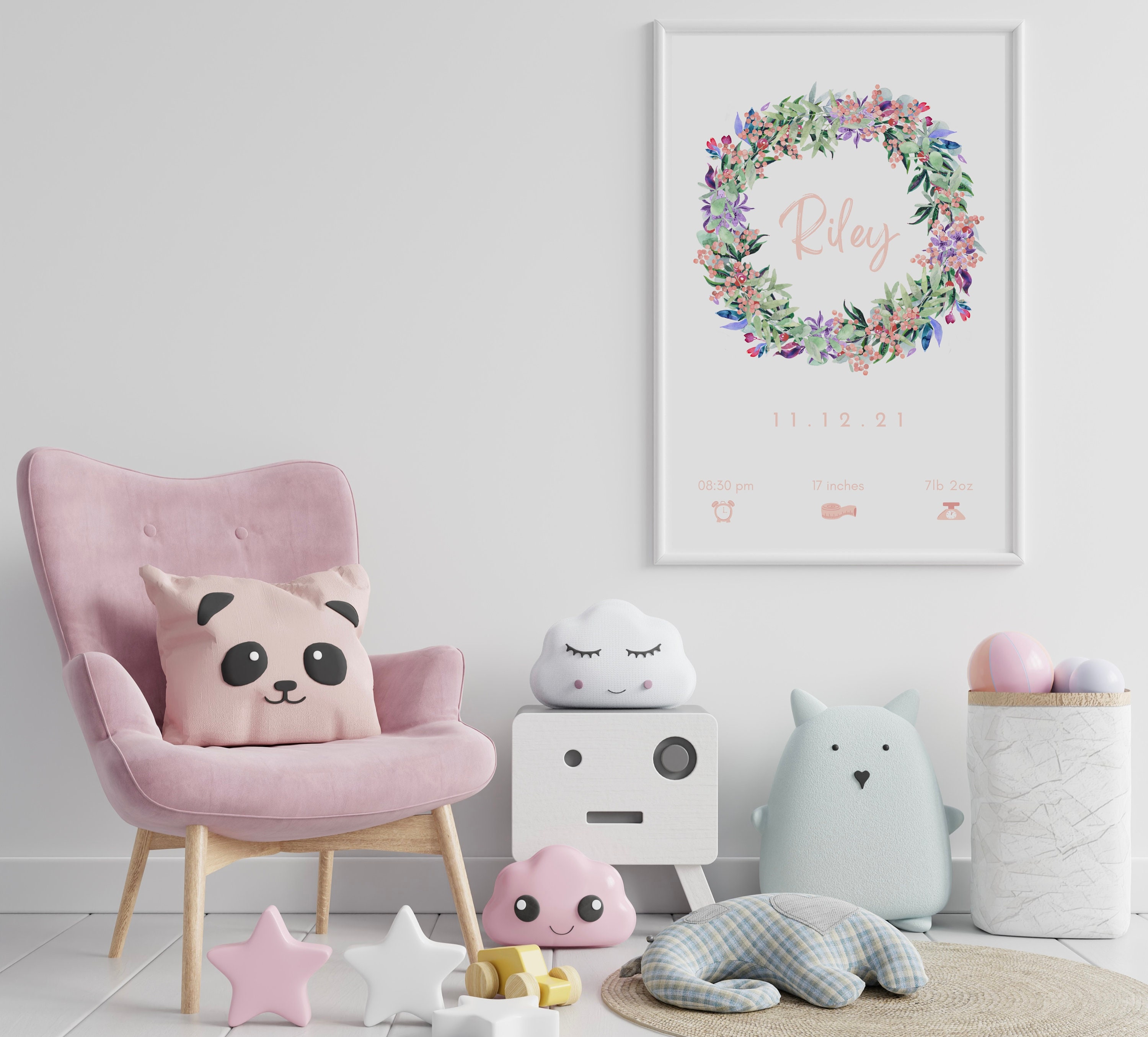 Custom Birth Stats Print, Baby Girl Birth Announcement Poster, Newborn ...
