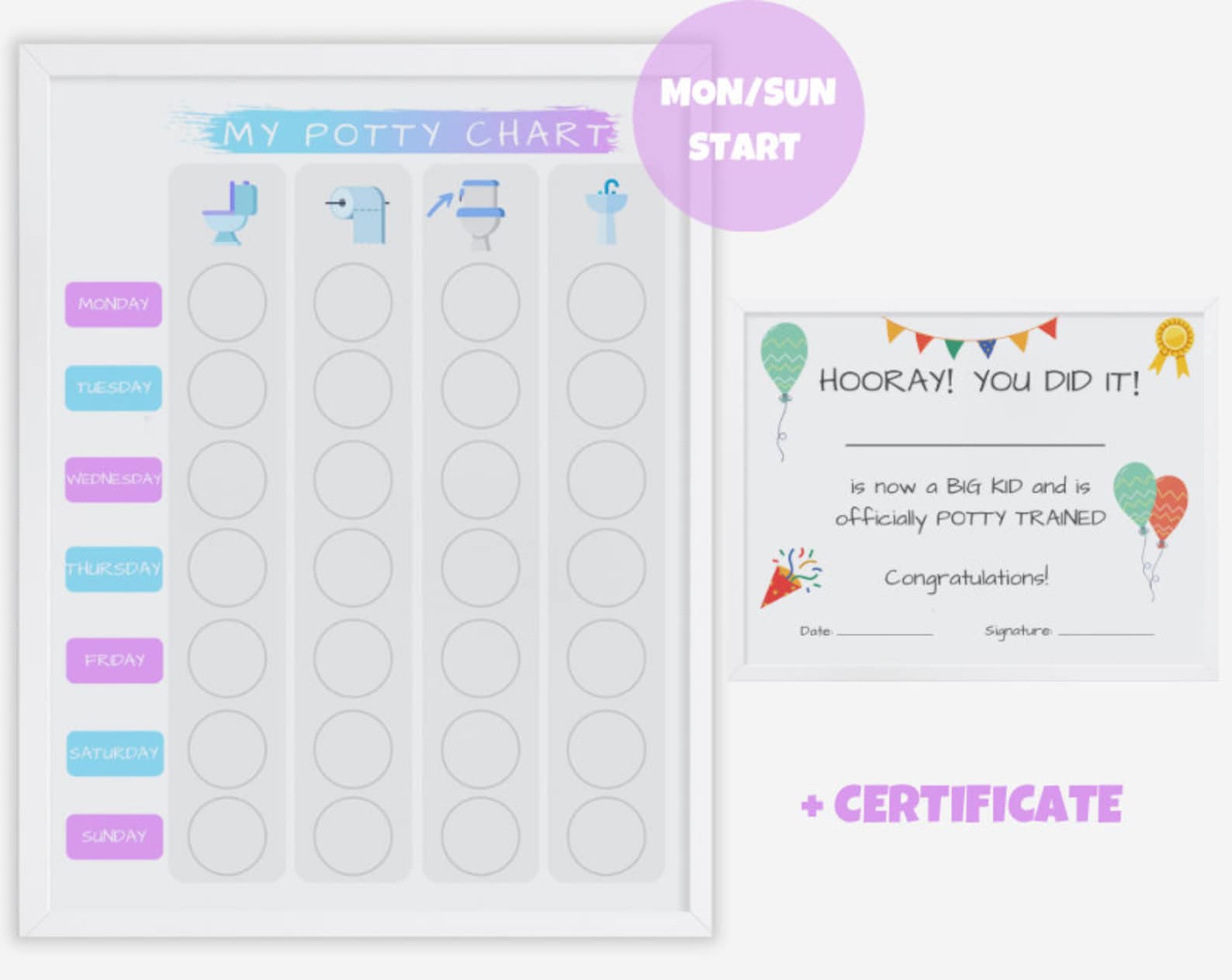 Printable Potty Training Chart and Certificate, Toddler Bathroom ...