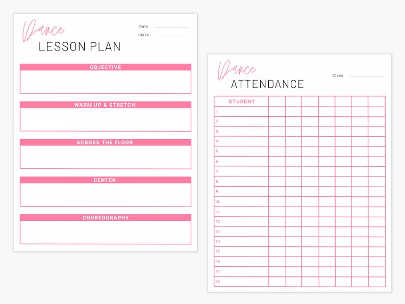 Dance Teacher Lesson Plan Bundle, Printable Class Planner, Attendance ...