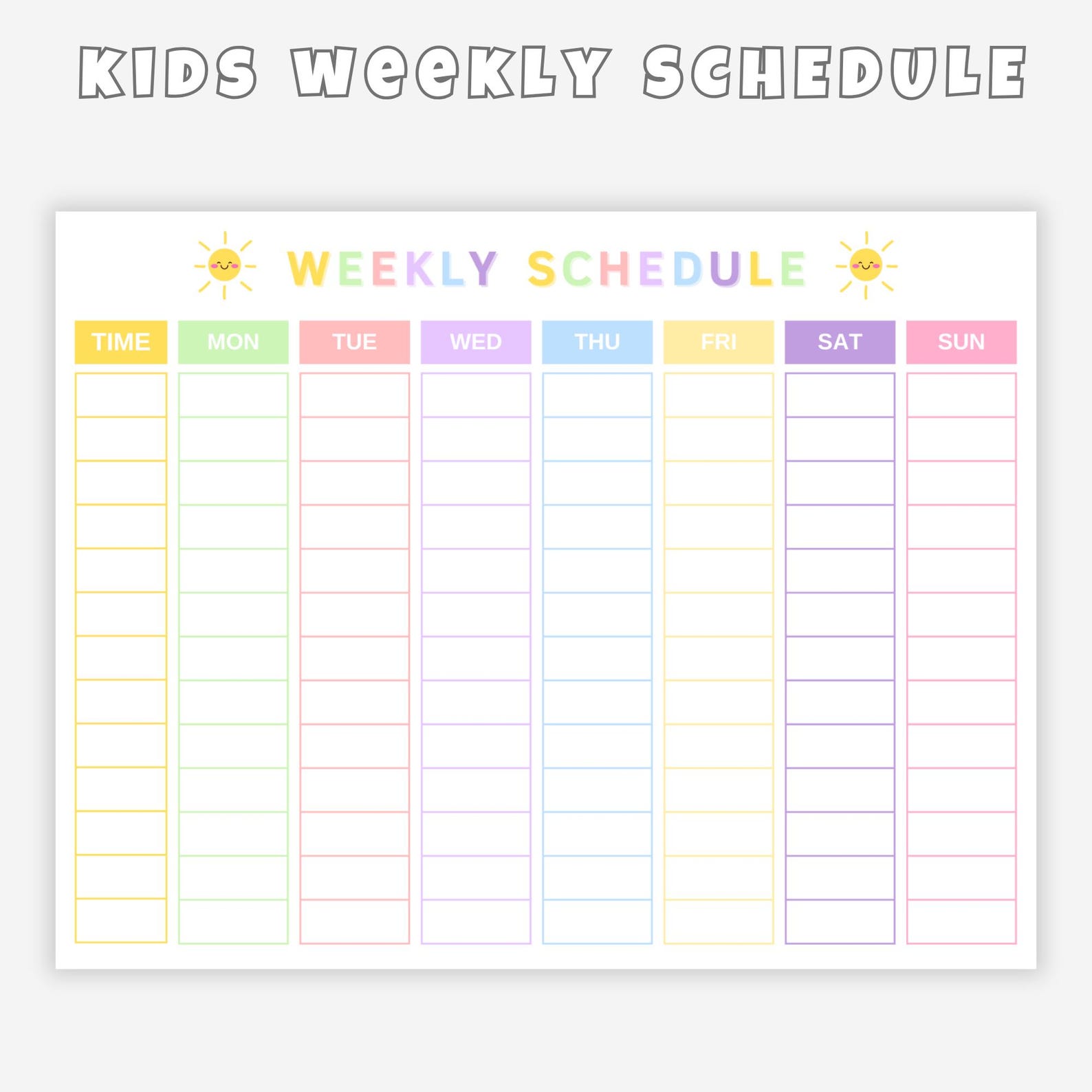 Kids Weekly Schedule Chart for School & Activities, Printable Weekly ...