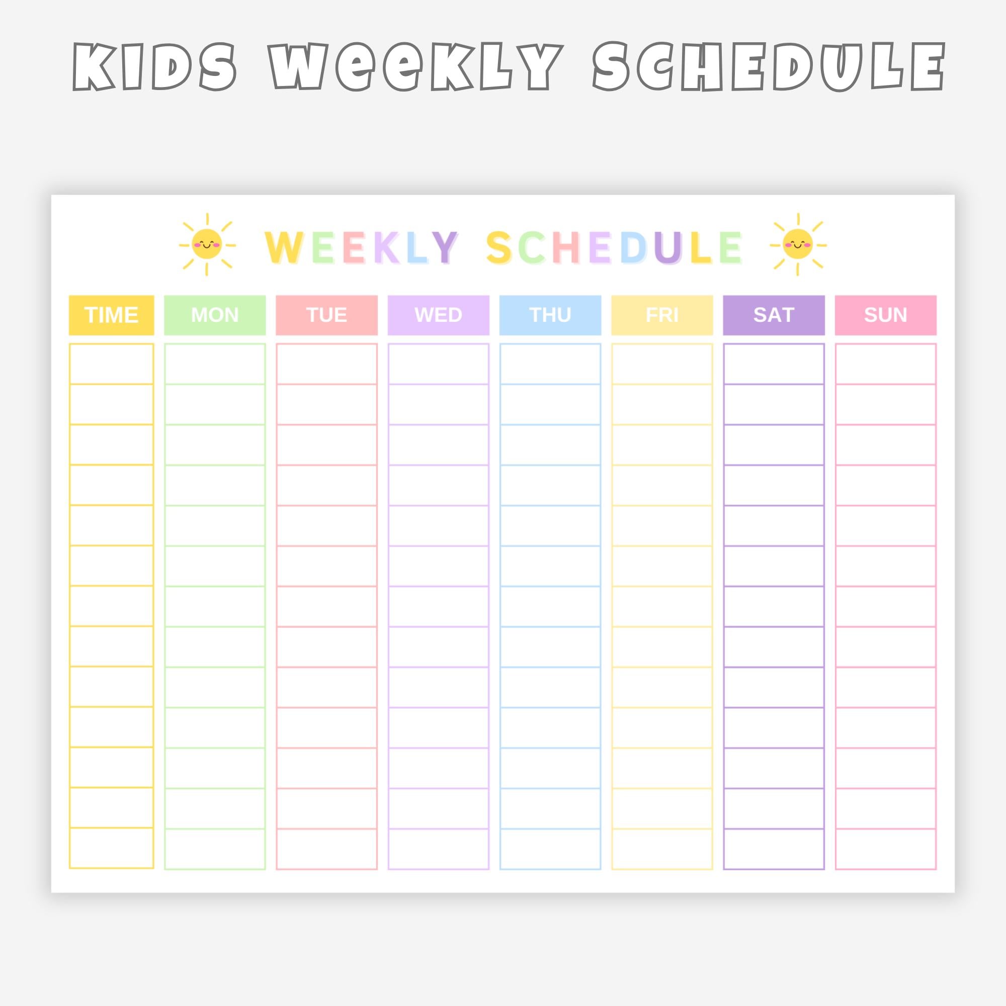 Kids Weekly Schedule Chart for School & Activities, Printable Weekly ...