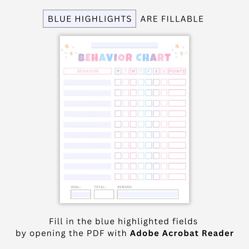 Behavior Chart for Kids, Printable Behavioral Reward Chart for Girls ...