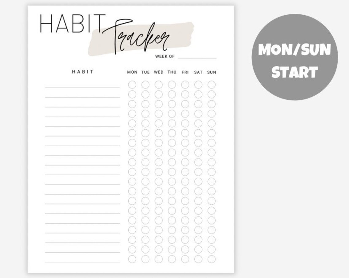 Weekly Habit Tracker Printable Daily Goal Tracker Template - Etsy