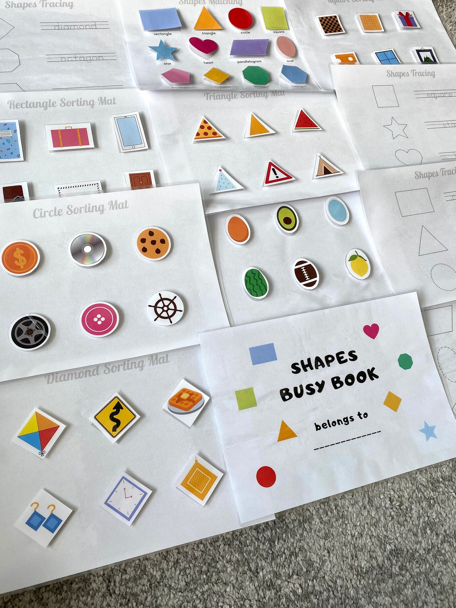 Shapes Busy Book for Toddler, Montessori Quiet Book, Preschool Kids ...