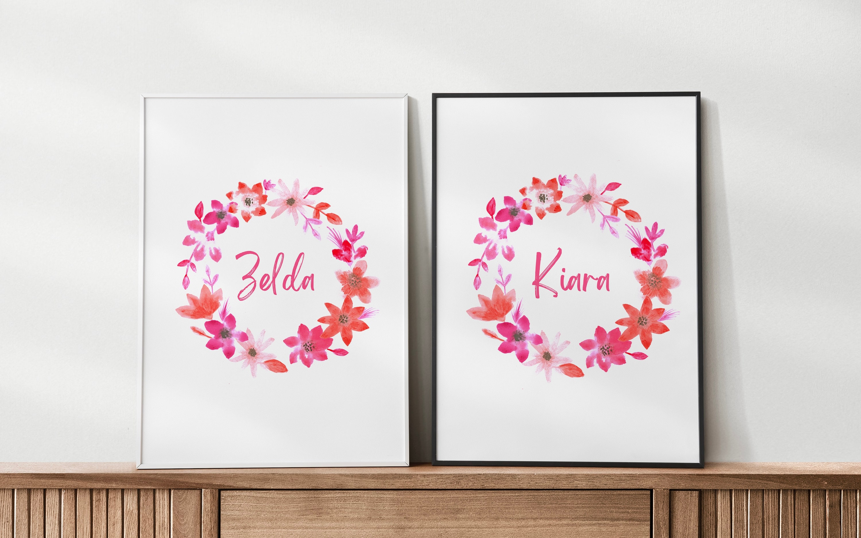 Kids Floral Wreath Name Print, Custom Baby Girl Name Poster, Newborn ...