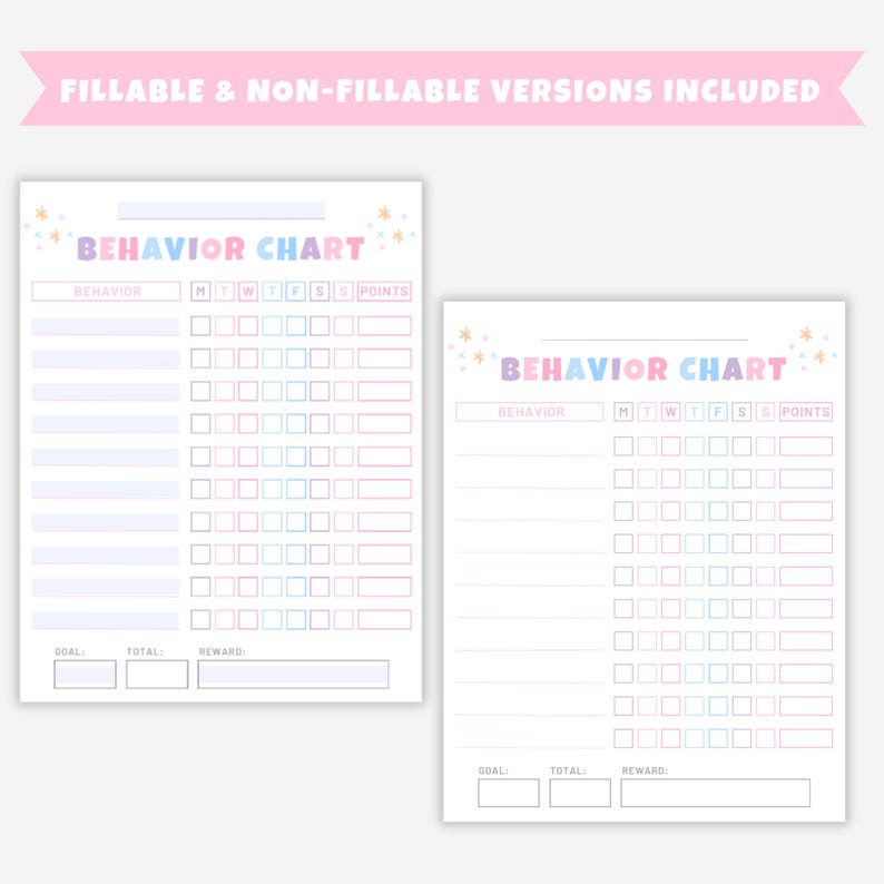 Behavior Chart for Kids, Printable Behavioral Reward Chart for Girls ...