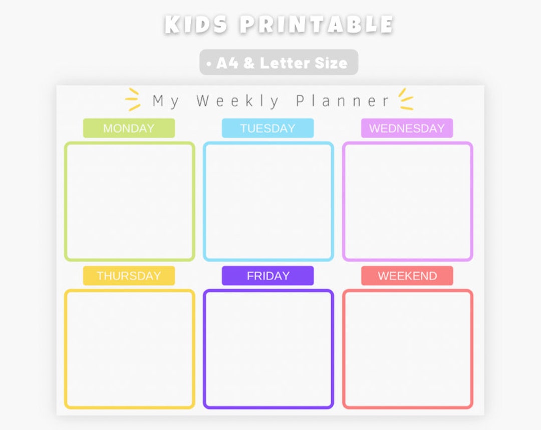 Kids Weekly School Planner, Printable Rainbow Daily Calendar for ...
