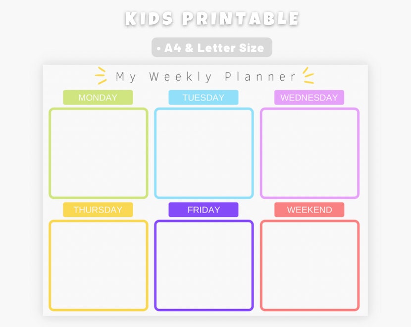 Kids Weekly School Planner, Printable Rainbow Daily Calendar for ...