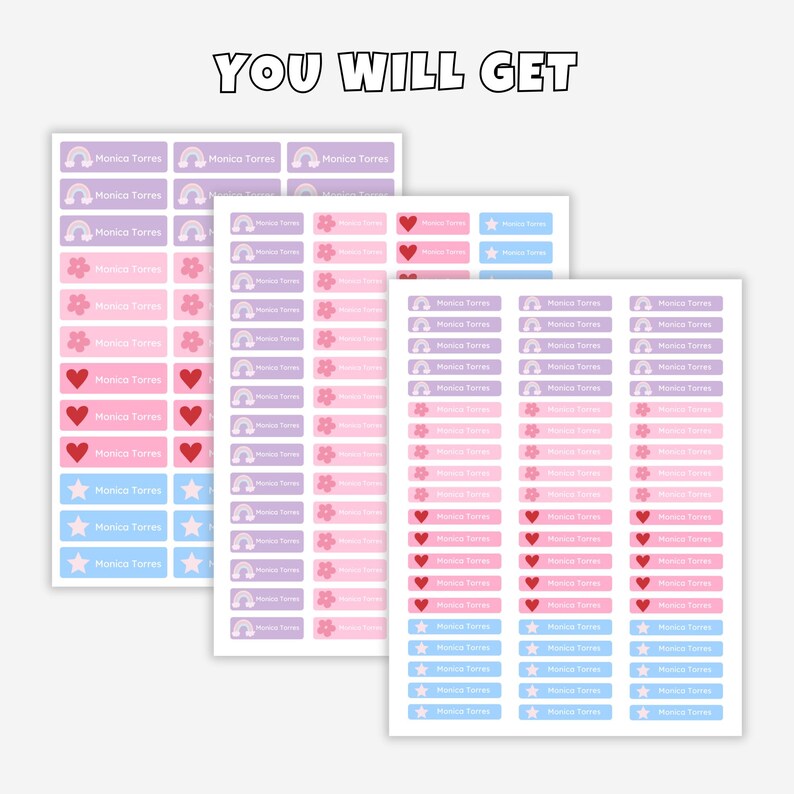 School Supply Labels for Girls, Daycare Preschool Kids Name Labels ...