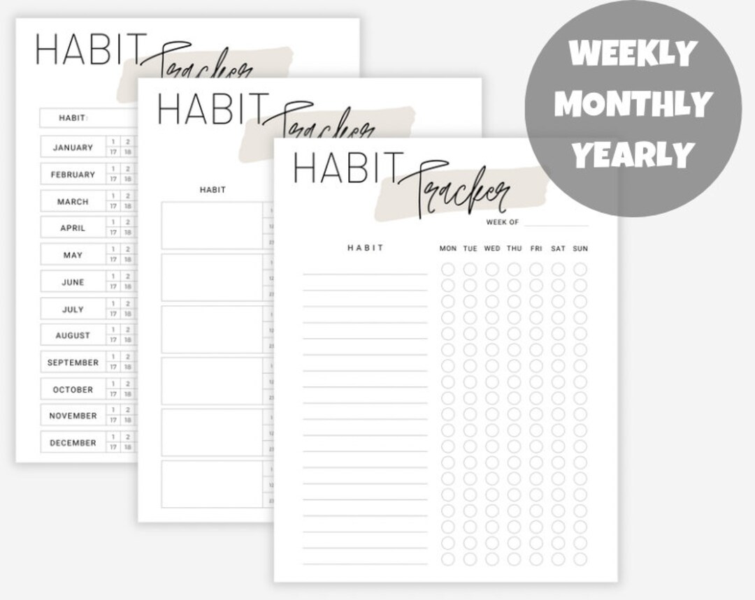 Printable Habit Tracker Weekly Monthly Yearly, A5 A4 US Letter Size ...