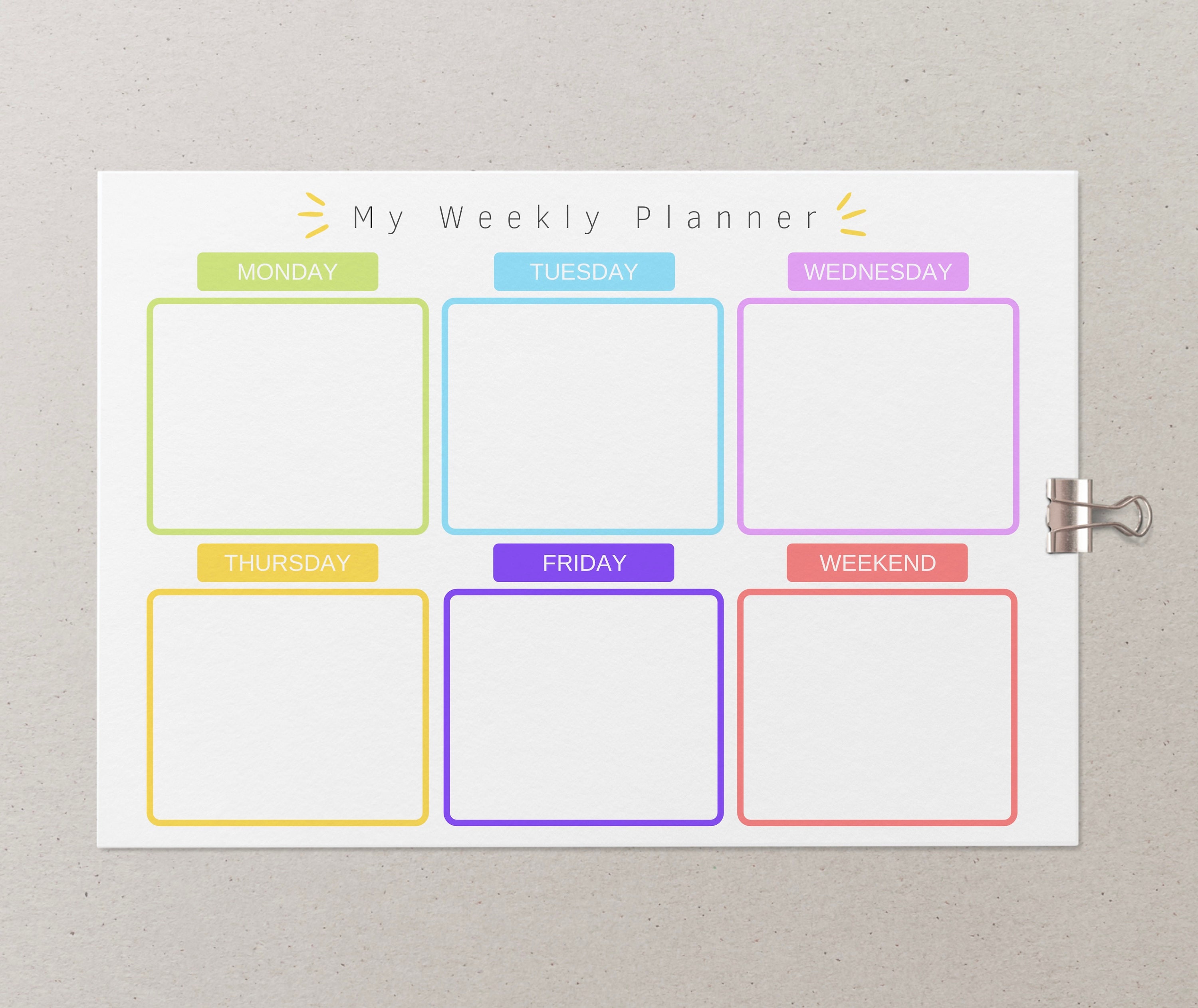 Kids Weekly School Planner, Printable Rainbow Daily Calendar for ...