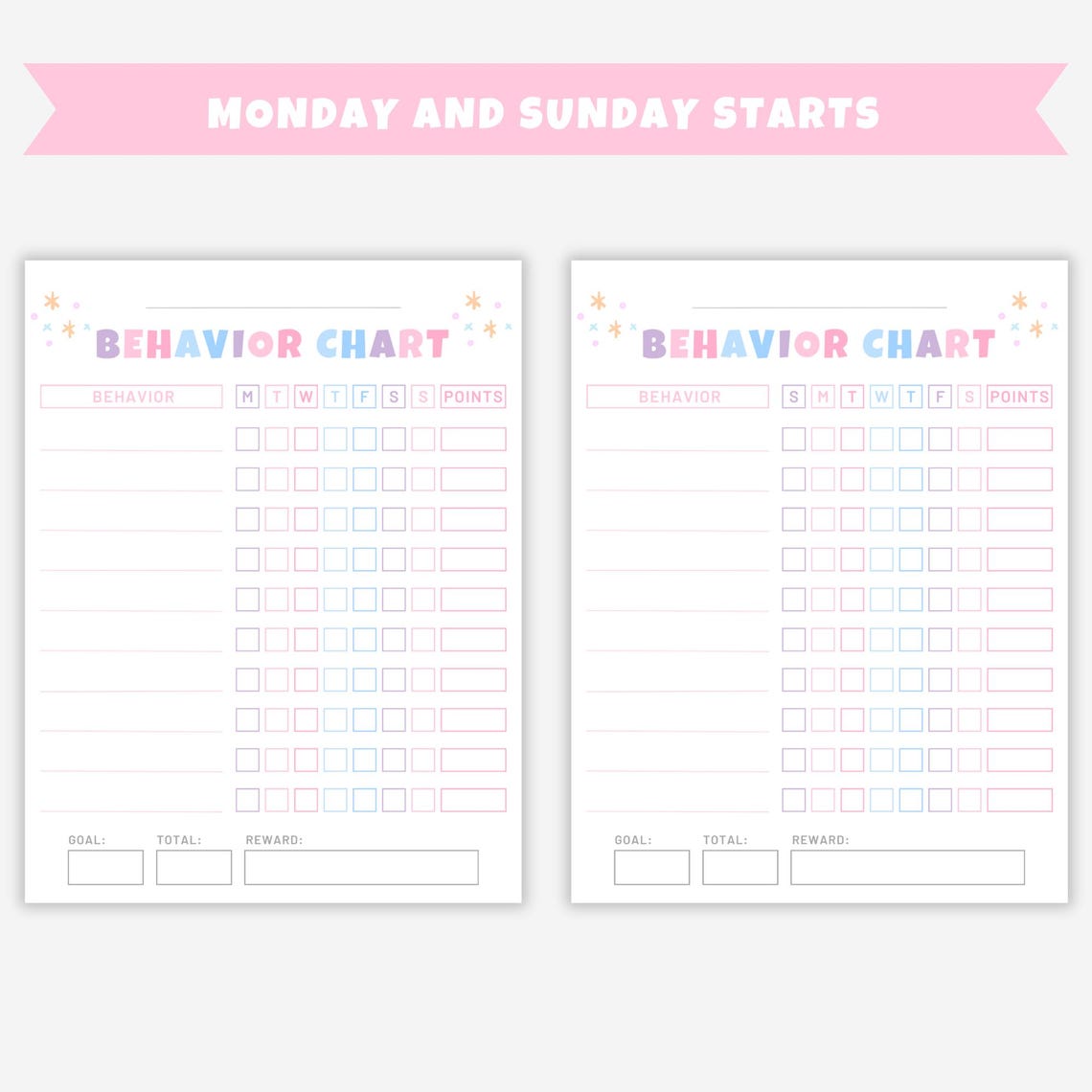 Behavior Chart for Kids, Printable Behavioral Reward Chart for Girls ...