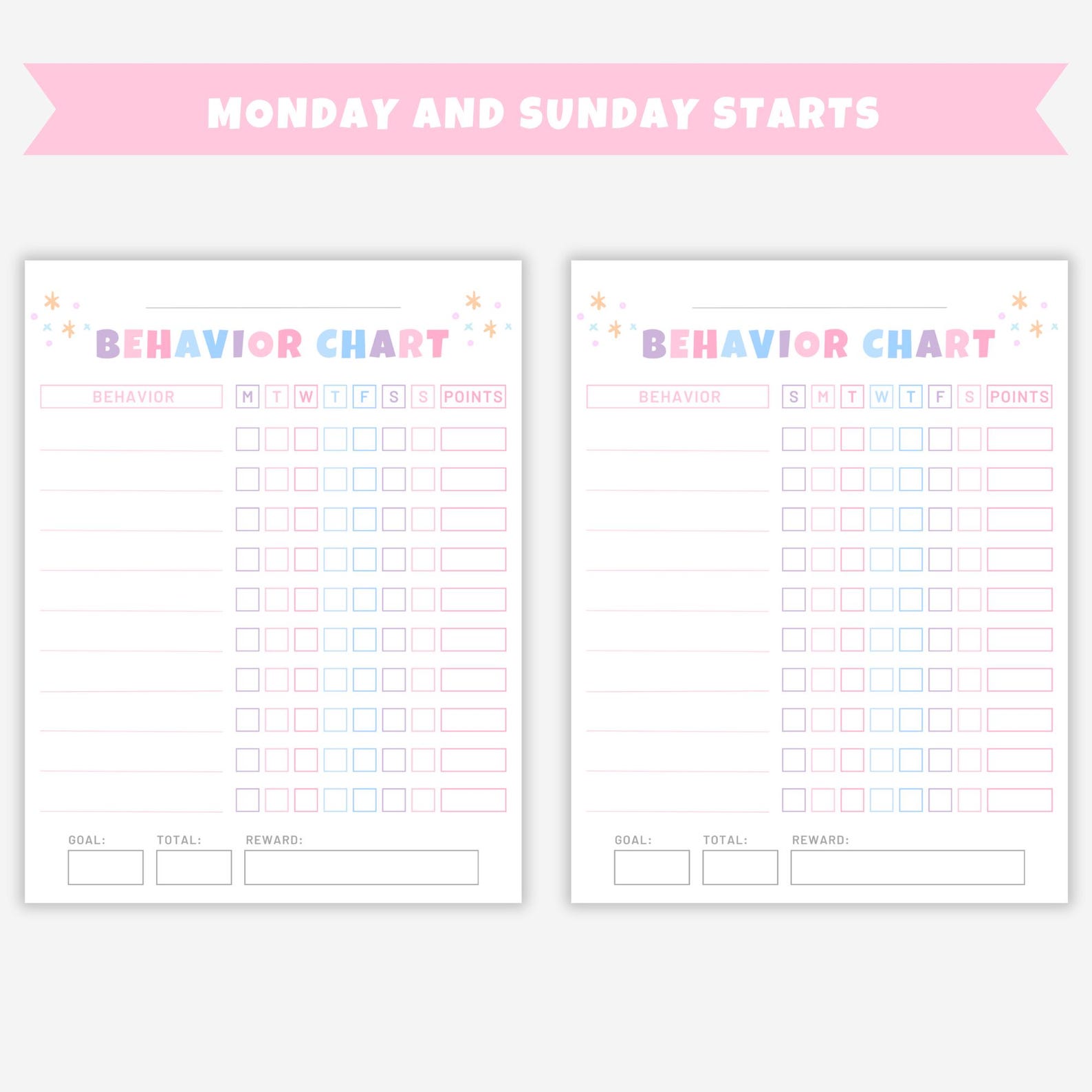 Behavior Chart for Kids, Printable Behavioral Reward Chart for Girls ...