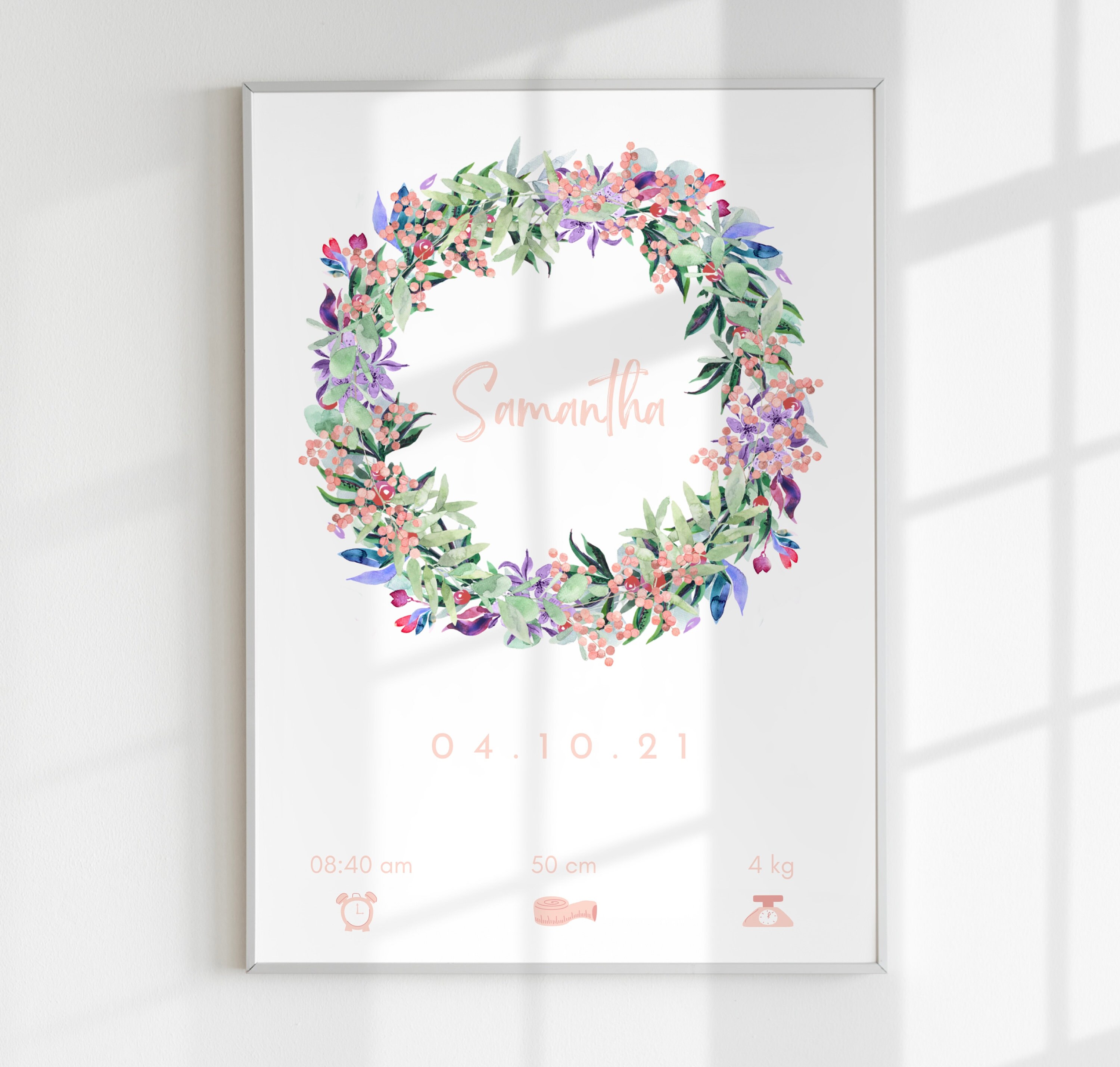 Custom Birth Stats Print, Baby Girl Birth Announcement Poster, Newborn ...