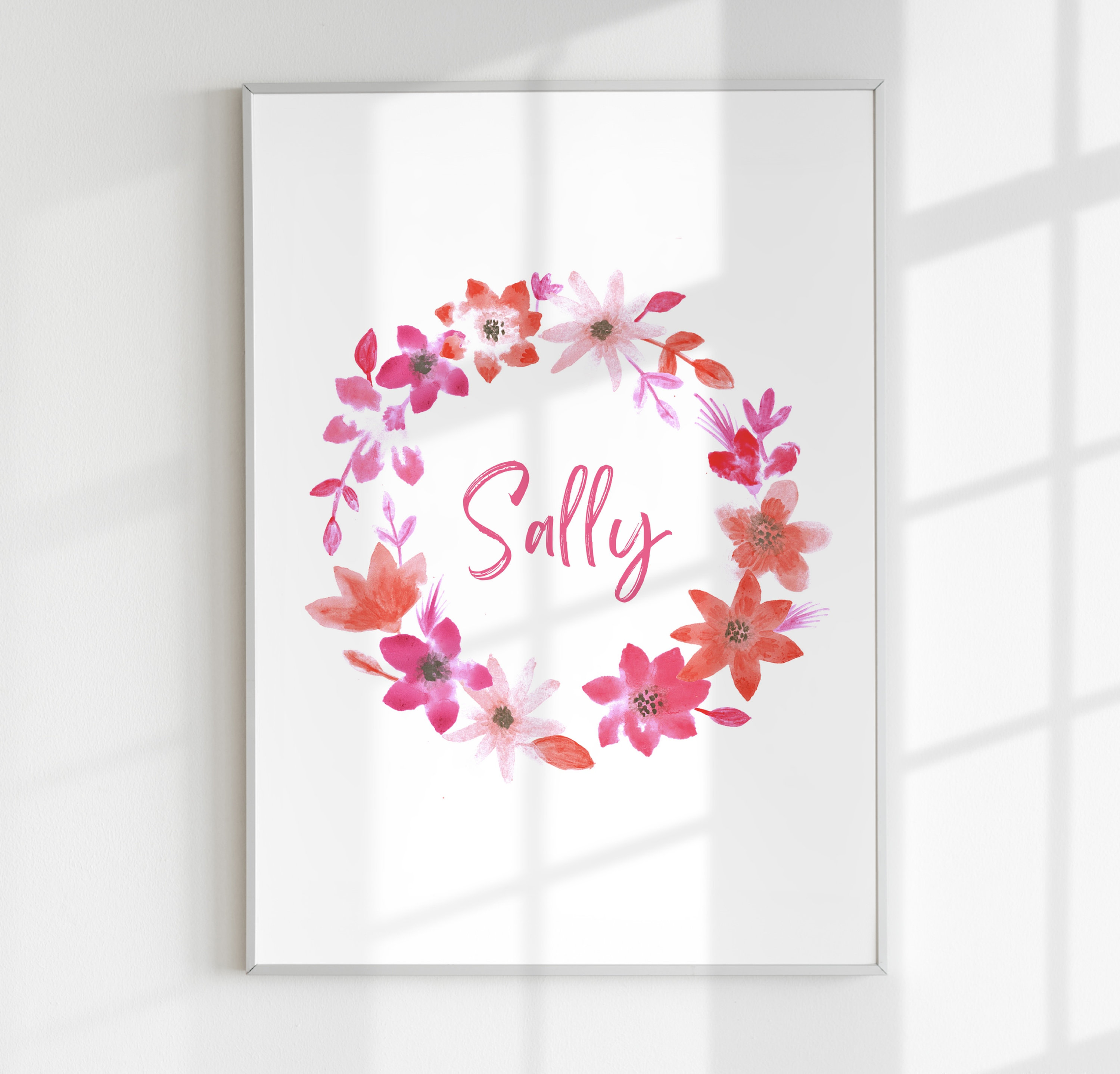 Kids Floral Wreath Name Print, Custom Baby Girl Name Poster, Newborn ...