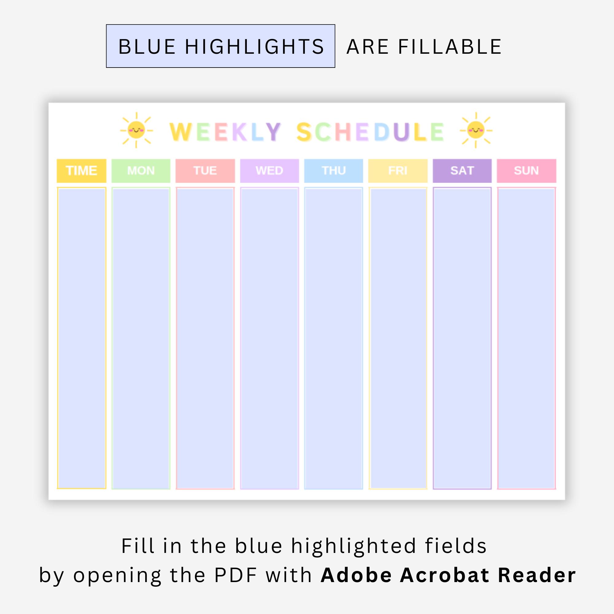 Kids Weekly Schedule Chart for School & Activities, Printable Weekly ...