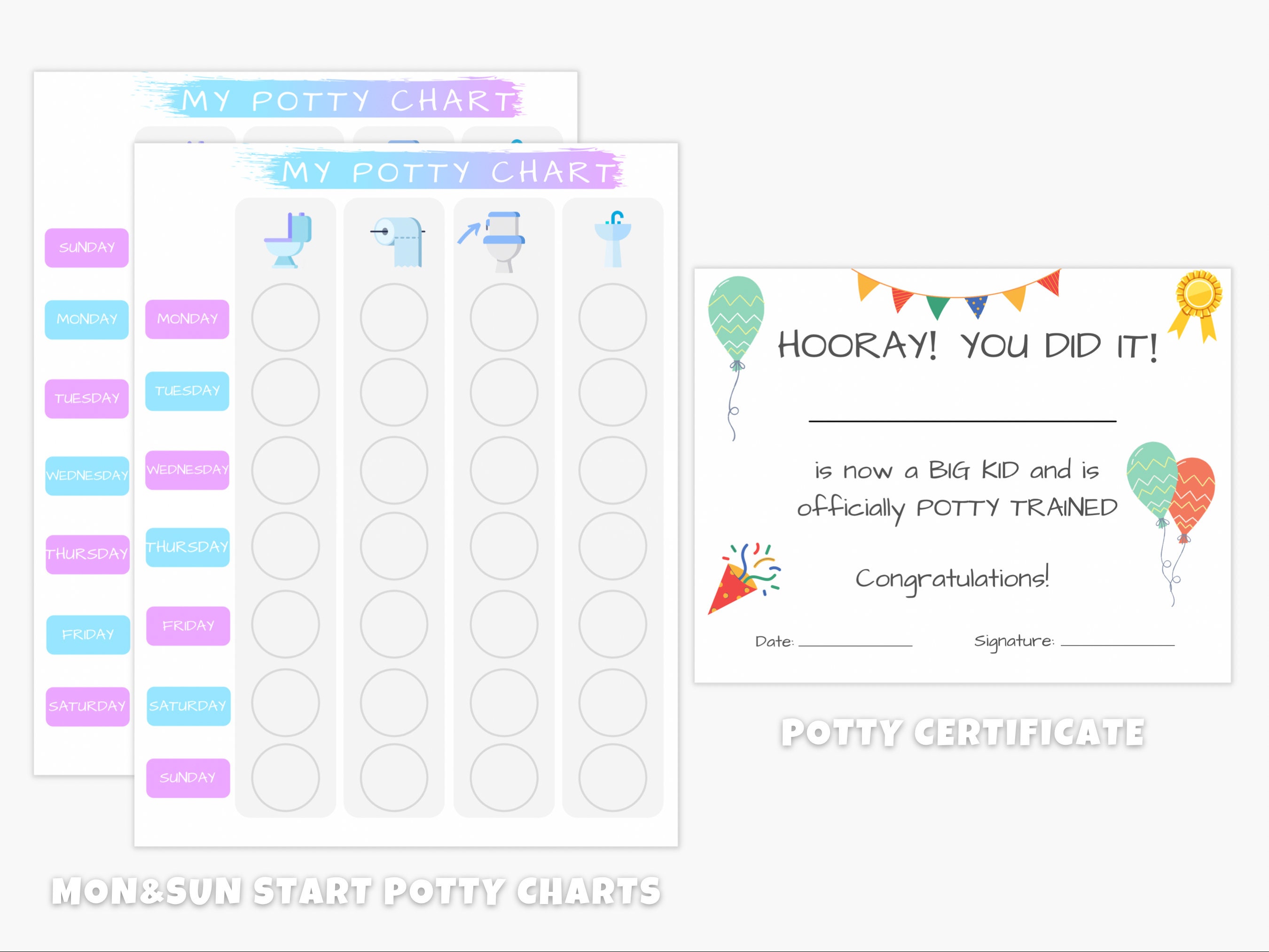 Printable Potty Training Chart and Certificate, Toddler Bathroom ...