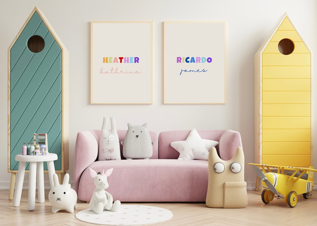 Custom Kids Name Print, Nursery Wall Art Decor, Personalized Colorful ...