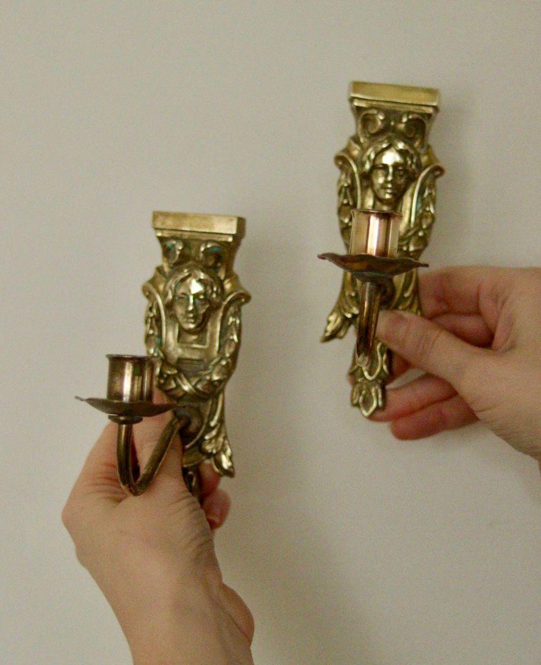 Pair of Mid-century Swedish Brass Face Motif Sconces - Etsy