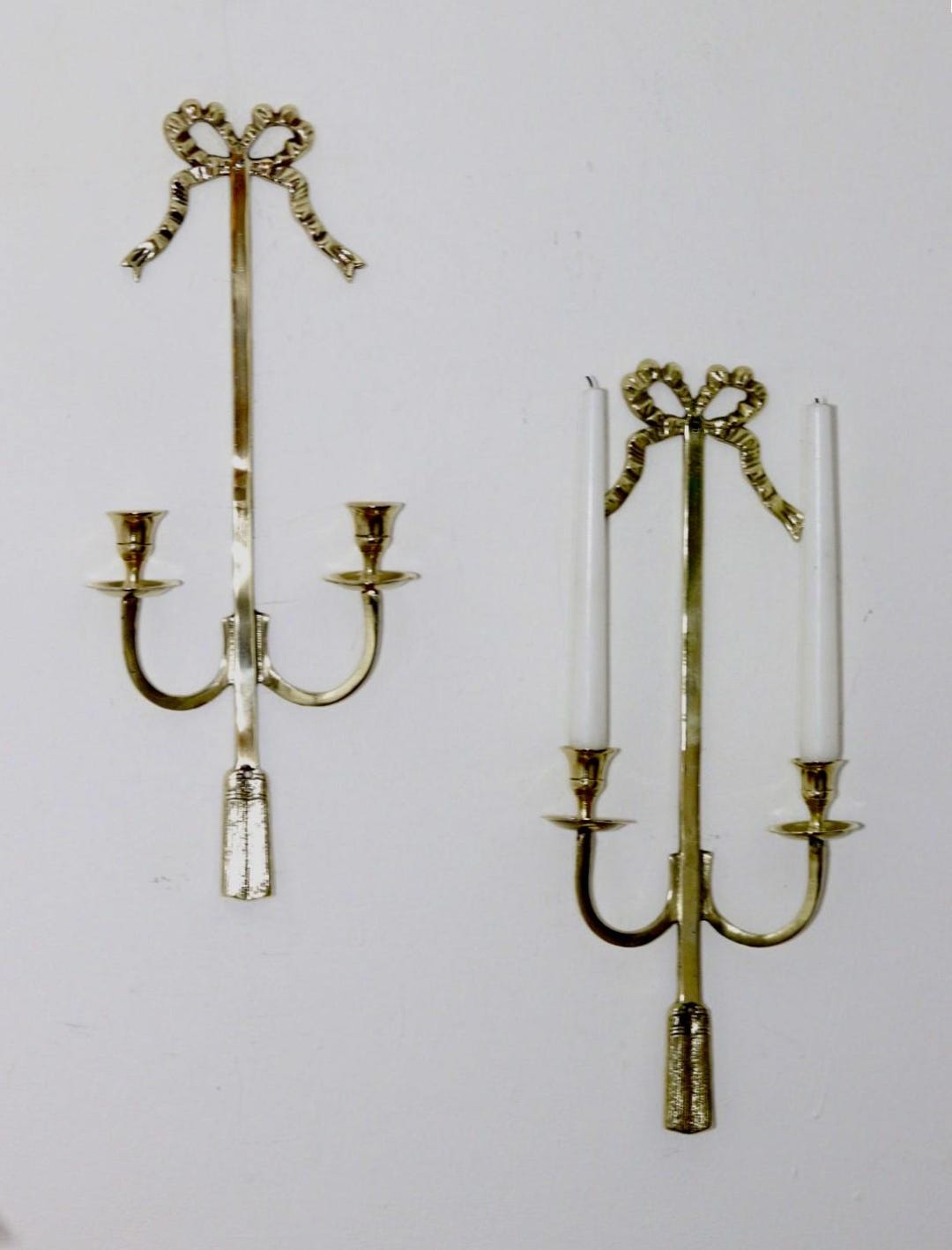 Pair of Vintage Brass Bow Sconces - Etsy
