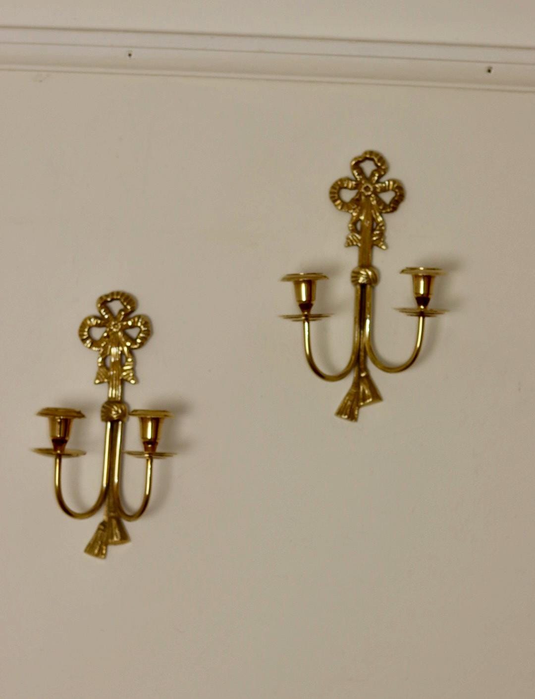 Pair of Vintage Brass Bow Sconces - Etsy