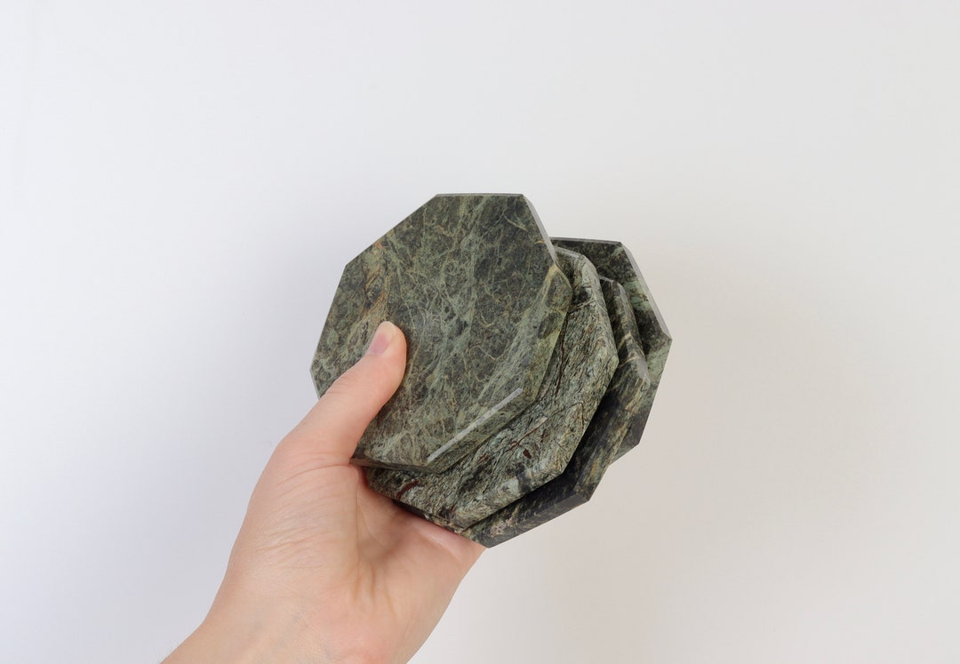 Set of 4 - Angelo Indian Green Extra Chunky Octagonal Marble Coasters ...