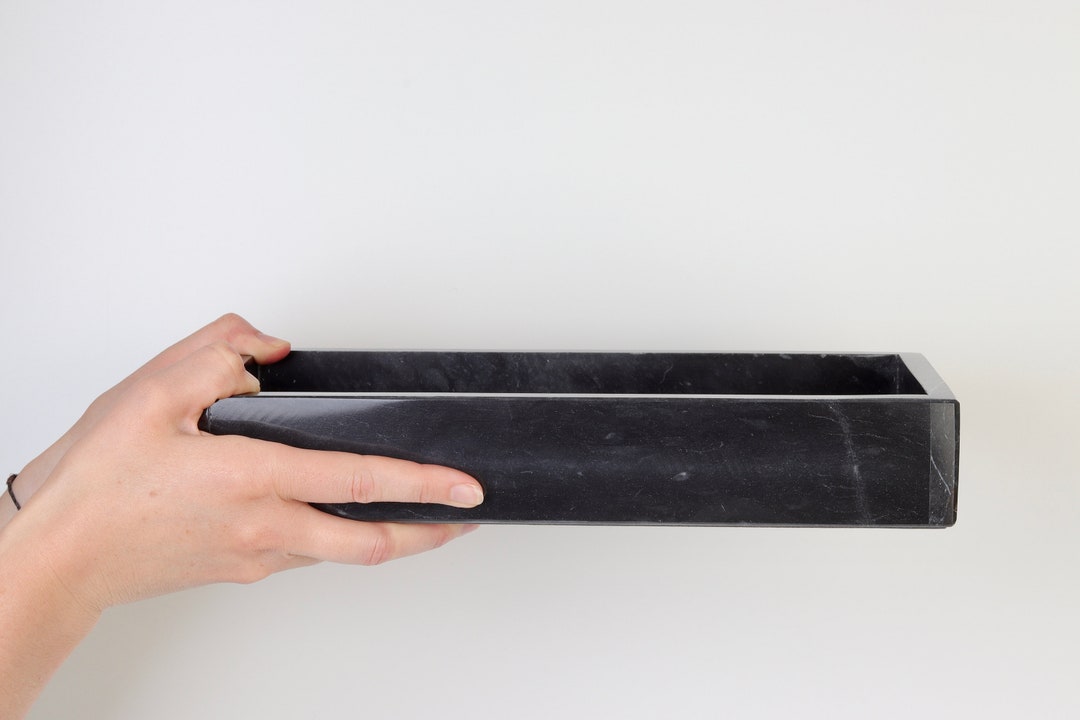 Salvatore – Black Rectangular Natural Marble Tray | L 30cm W 15cm H 5cm ...