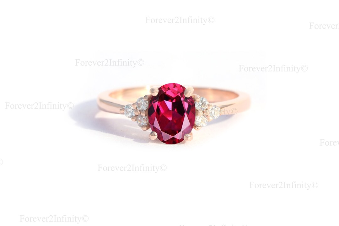Oval Ruby and Diamond Engagement Ring, Vintage Red Ruby Ring, Unique ...