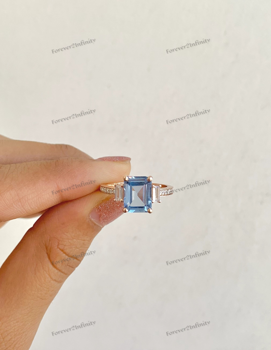 Emerald Cut Aquamarine Engagement Ring, Unique Aquamarine Ring, Blue ...