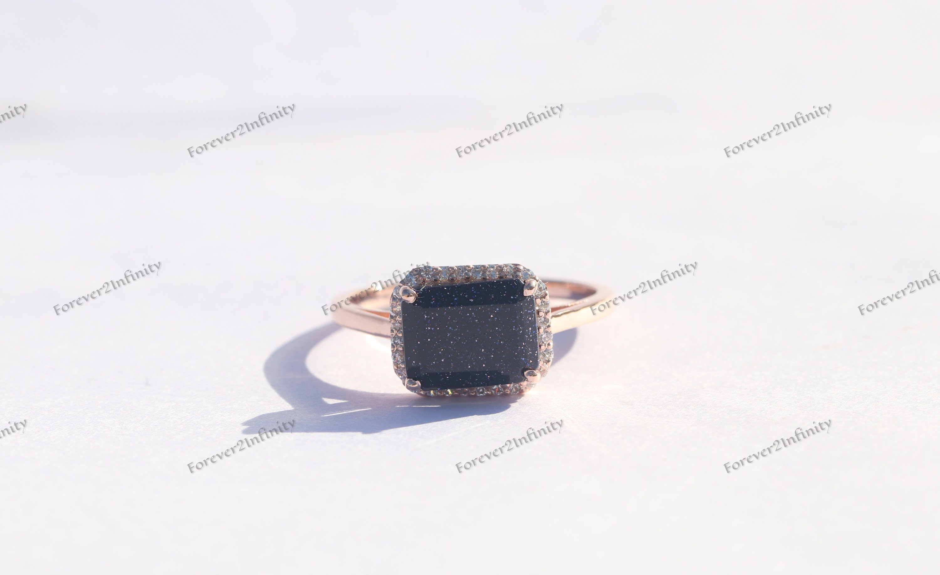 Sky Galaxy Sandstone Ring, Emerald Cut Blue Sandstone Engagement Ring ...