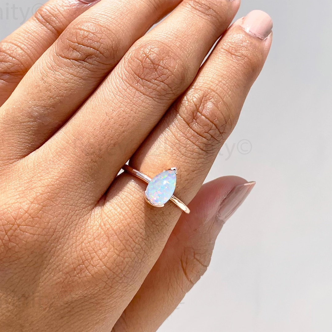 Pear Shaped Opal Engagement Ring, Vintage Opal Solitaire Ring, Dainty Promise Ring for Women ...