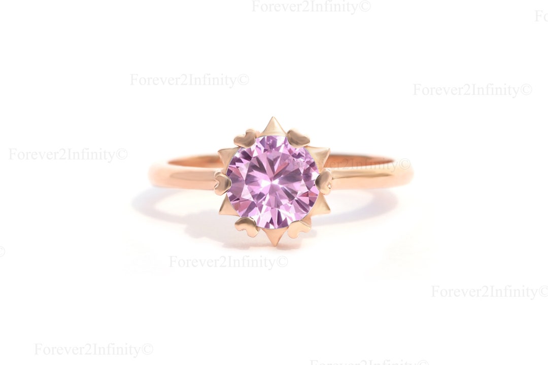 Pink Sapphire Solitaire Ring, Vintage Round Cut Sapphire Engagement ...