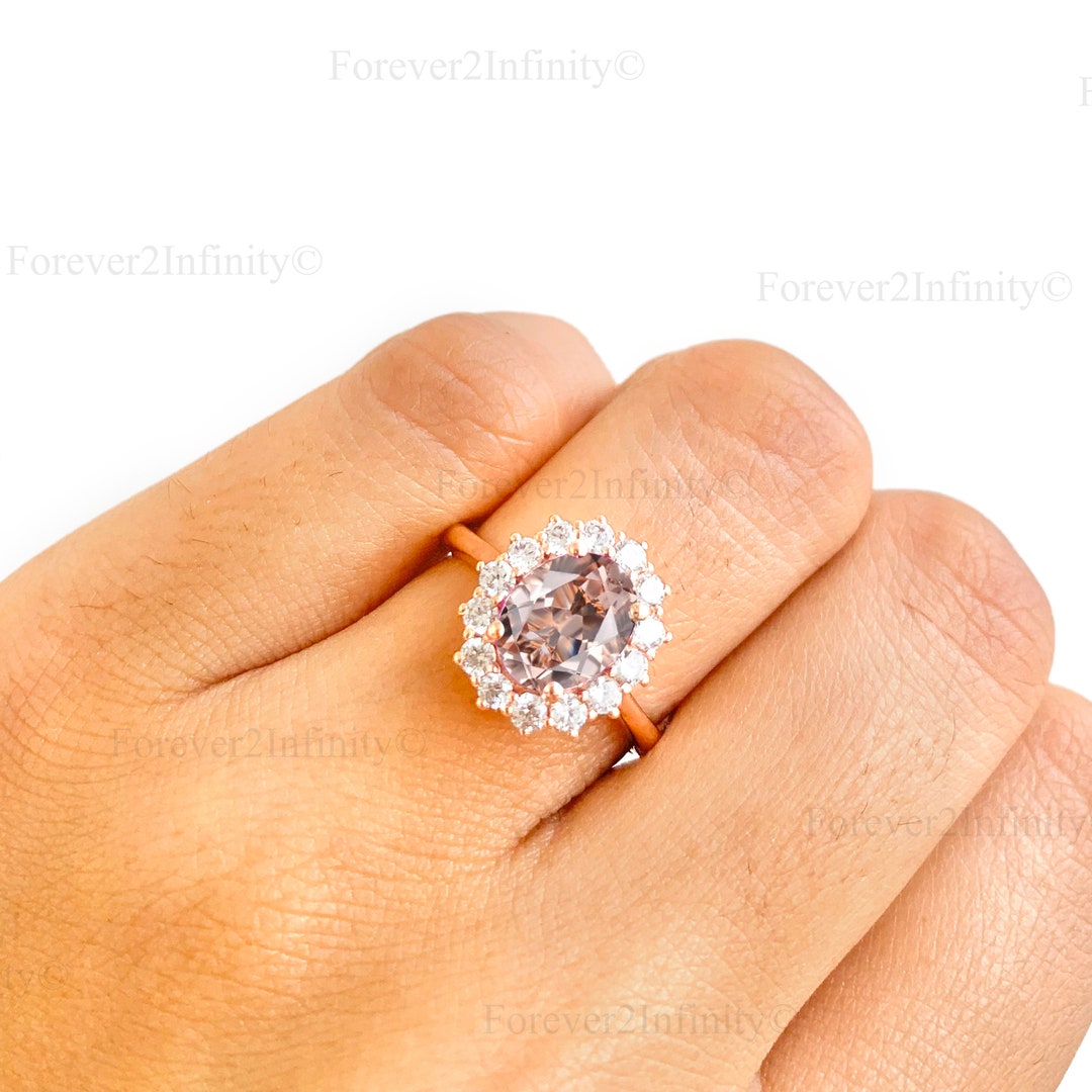 Oval Vintage Morganite Engagement Ring, Peachy Pink Gemstone, Morganite ...